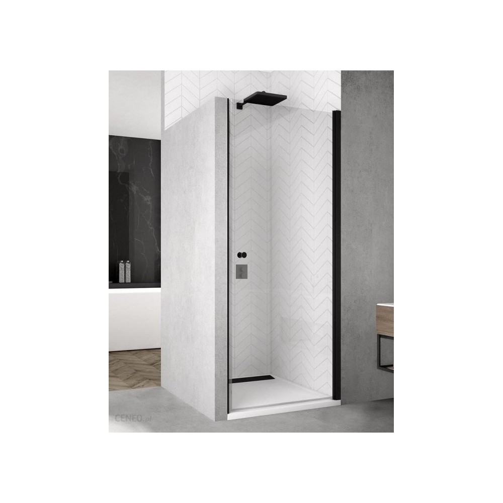 Usa de dus pivotanta 90 cm, SanSwiss Solino SOL1, profil negru mat ...