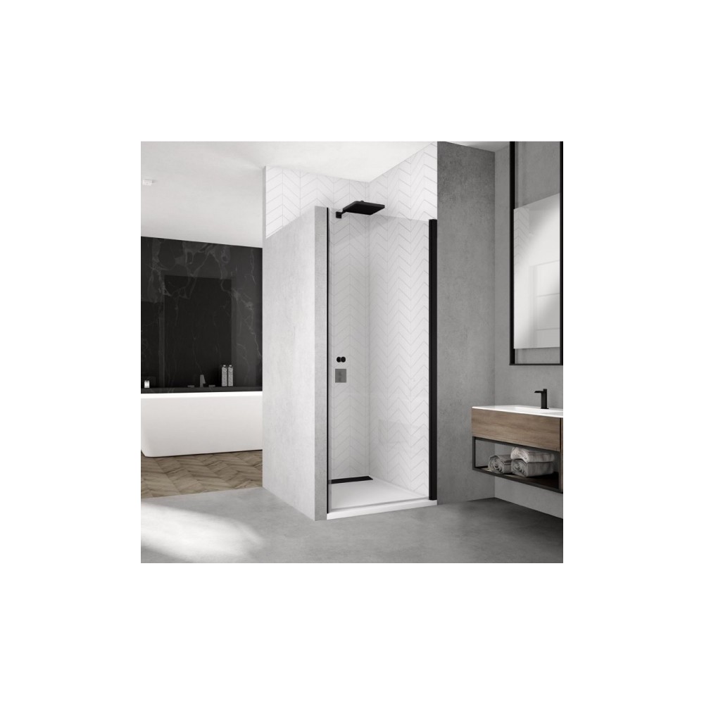 Usa de dus pivotanta 90 cm, SanSwiss Solino SOL1, profil negru mat ...